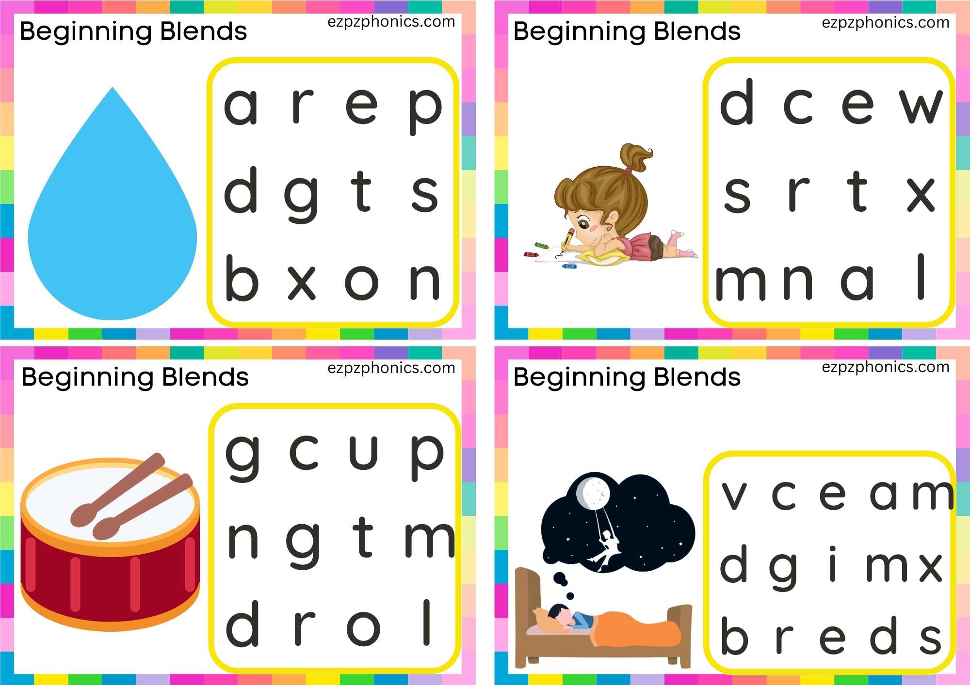 DR Beginning Blends Activity Circle The Correct Letters To Make The Words Set 2 - ezpzphonics.com